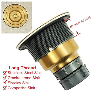 Zeesink Gold Kitchen Sink Drain,Gold Sink Strainer,Kitchen Sink Drain Assembly,Kitchen Sink Drain Strainer with Removable Deep Waste Basket,Fit for Kitchen Sink Opening Size 3 1/2"