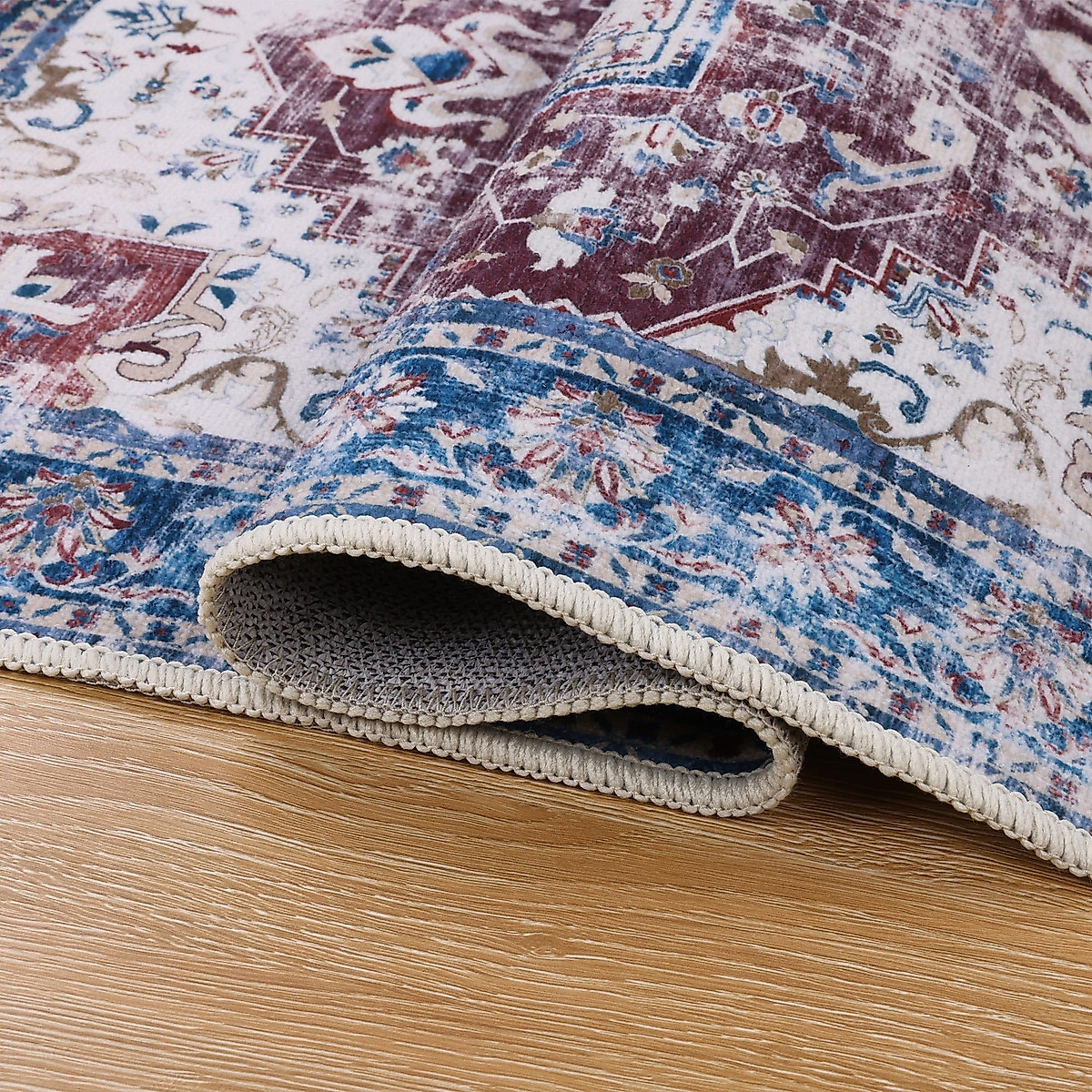 Topotdor Washable Rugs 6x9 Vintage Area Rugs Non-Slip Area Rugs Low Pile Floor Carpet Printed Soft Durable Stain Resistant Foldable Rugs Living Room Dining Room Bedroom,Burgundy