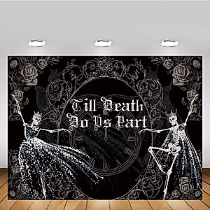 MEHOFOND 7x5ft Halloween Till Death Do Us Backdrop Spooky Wedding Bridal Shower Background Mr and Mrs Anniversary Bachelorette Dance Party Banner Supplies Decorations