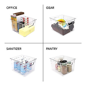 Isaac Jacobs 3-Pack Medium Clear Storage Bins with Handles, Plastic Organizer for Home or Fridge/Freezer, Pantry and Kitchen Non-Slip Container Set, BPA Free, Food Safe (3-Pack, Medium)