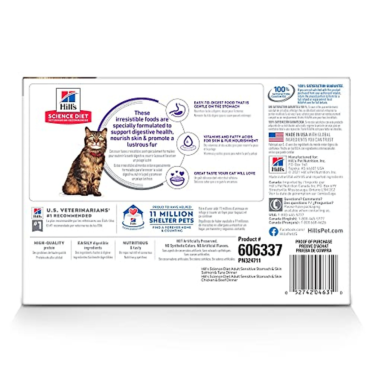 Hill's Science Diet Adult Sensitive Stomach & Skin Wet Cat Food Pouch Variety Pack, Chicken & Beef, Tuna & Salmon 2.8 oz, 12 Pack