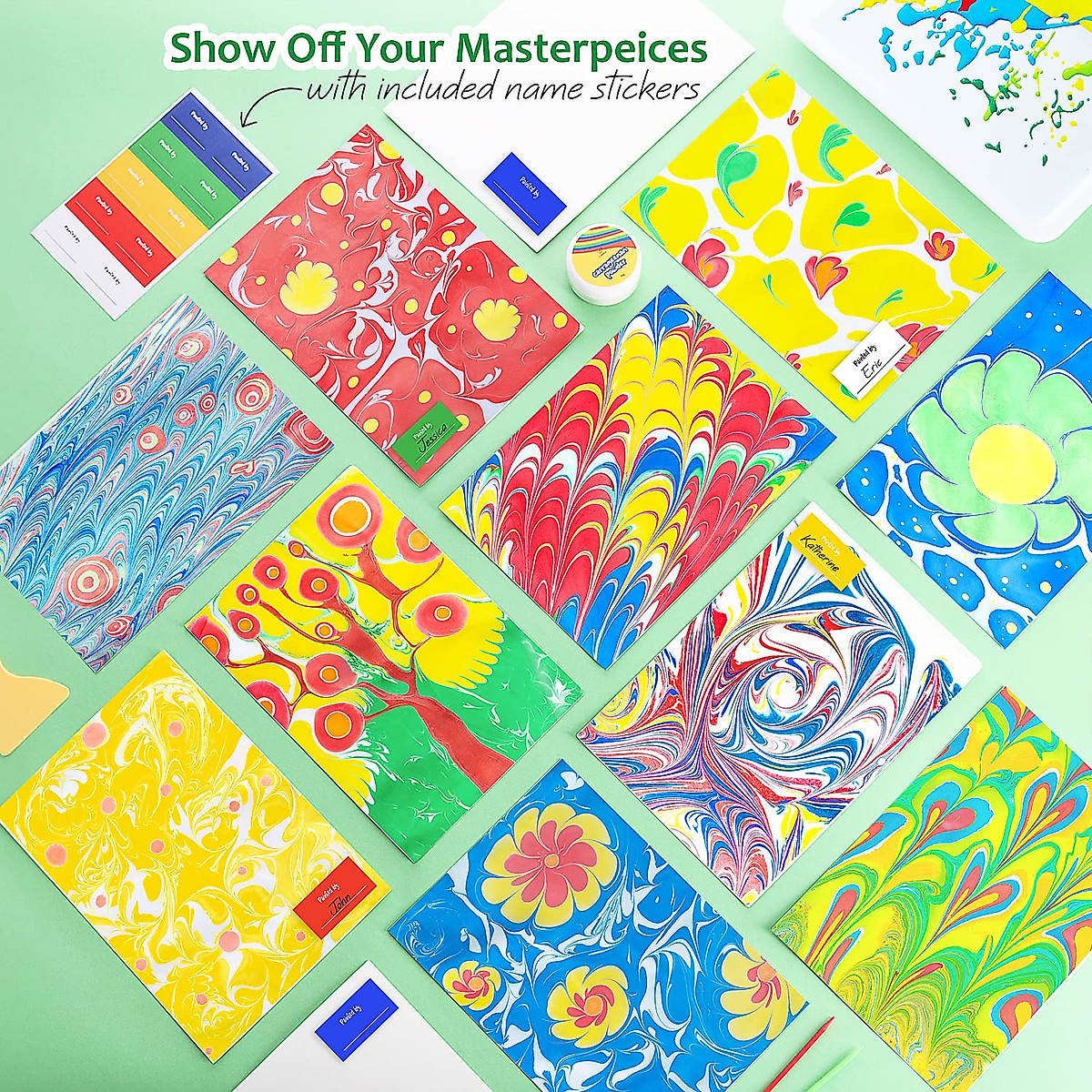 Marble Painting Kit - Kids Art, Water Marbling Paint Kit for Kids Ages 8-12 Girls & Boys, Fun Activity Water Marbling Paint Art Kit for Kids, 5 Paint Colors, Perfect Kids Gift for All Ages