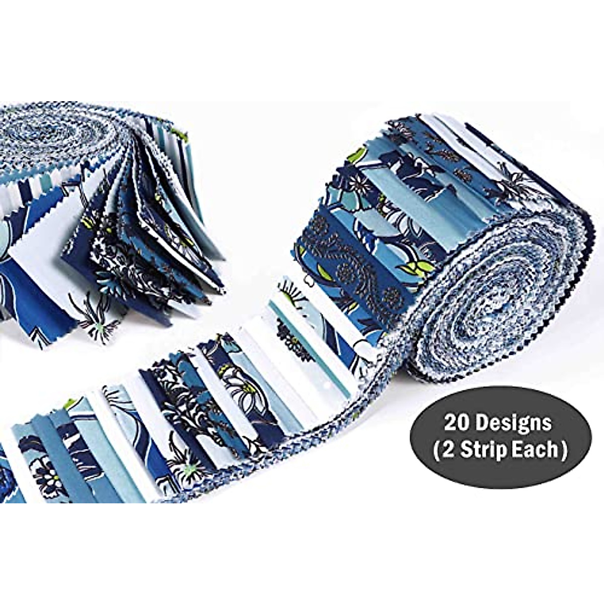 Soimoi 40Pcs Block Print Cotton Precut Fabrics for Quilting Craft Strips 2.5x42inches Jelly Roll - Blue