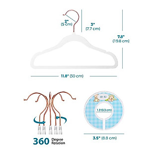Smartor Premium Velvet Baby Hangers for Closet 50 Pack, 11.8" Safe Durable Baby Clothes Hangers for Nursery with 6 Pcs Closet Dividers, Sturdy Felt Hangers for Toddler/Infant/Kids/Childrens - White