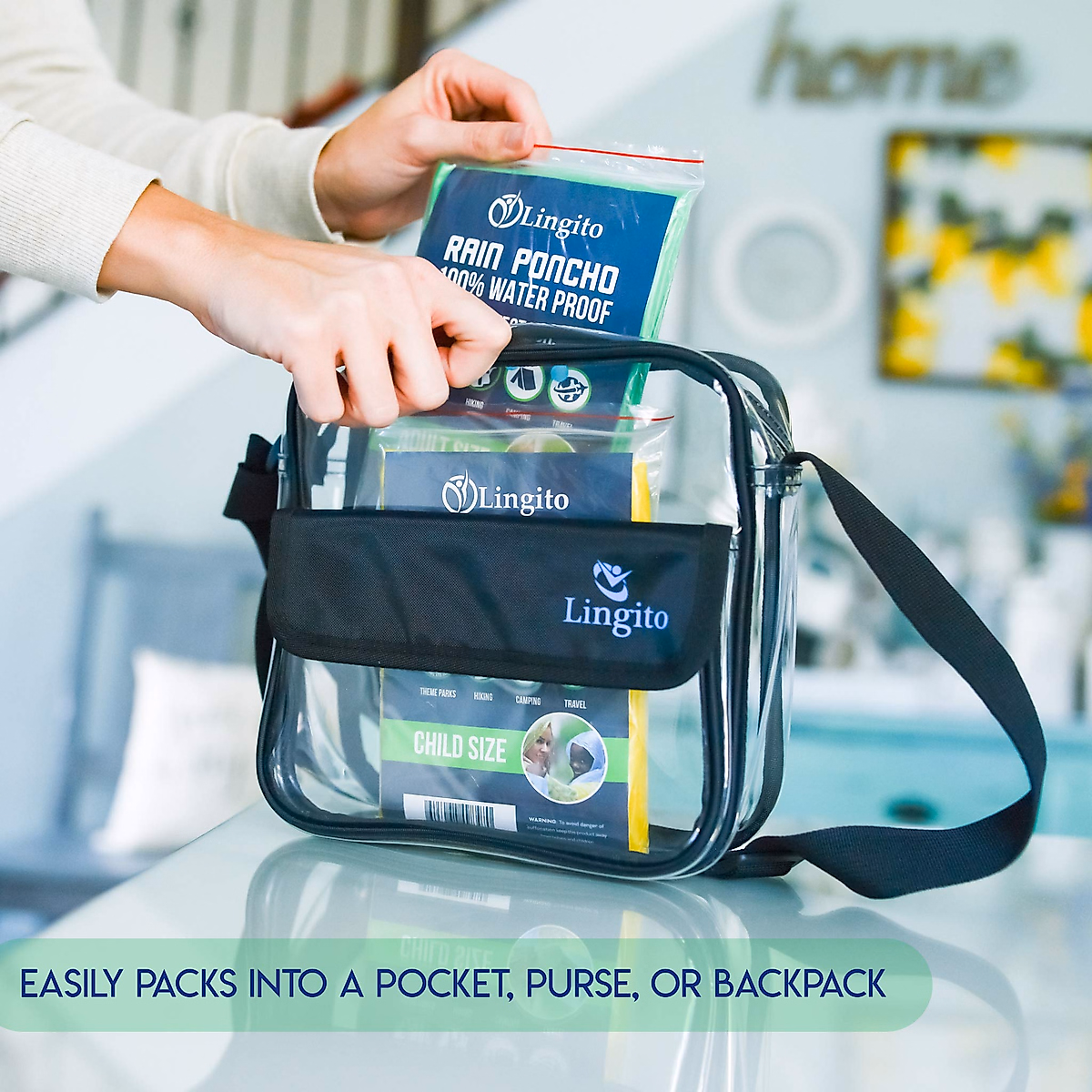 Lingito Rain Ponchos Family Pack | 12-Piece Emergency Drawstring Hood Poncho for Children and Adults | Lightweight Reusable or Disposable