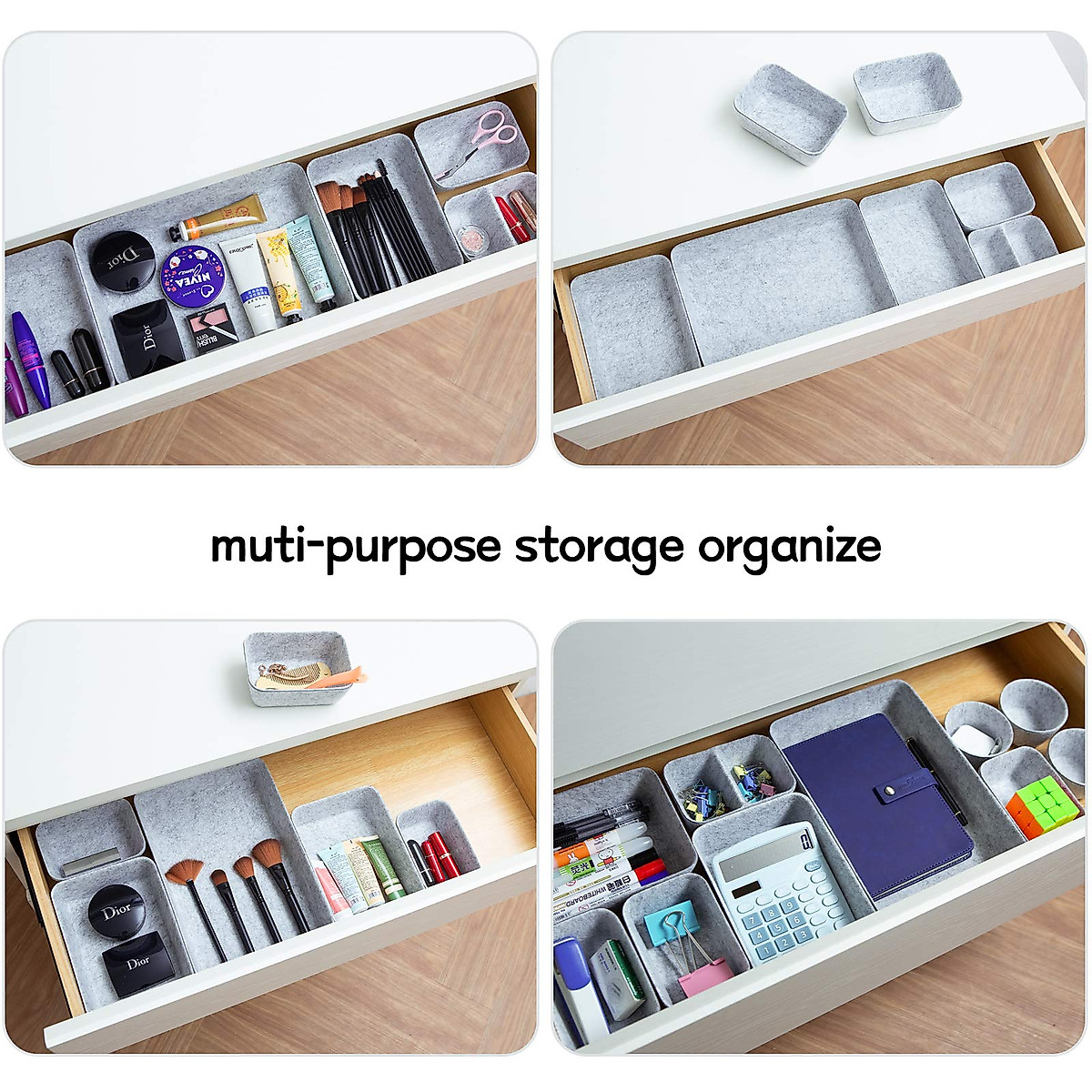 Vdealen Desk Drawer Organizer, 10 Pack Felt Drawer Organizer Trays Home & Office Felt Drawers Dividers Storage for Office Supplies Makeup Jewelry Ect