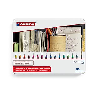 edding 55 - fineliner - set of 16 bright colours - 0.3 mm nib - colour pen for writing, drawing, underlining, illustrating - for children and adults, at school and in the home or office