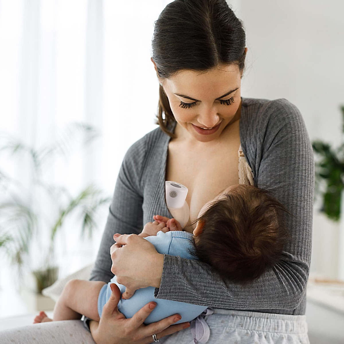 Bemawe Wearable Breast Pump, Electric Breast Pump Hands Free Wireless Breast Pump Portable Breastfeeding Pump Low Noise Painless Breast Milk Pump, LCD Display, 2 Modes & 9 Levels, S12, 24mm Flange