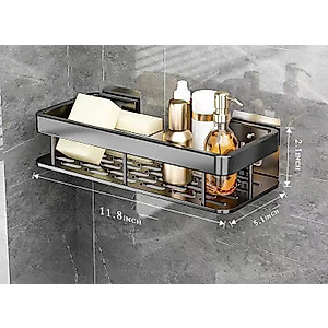 Shower Caddy, Stainless Steel Bathroom Organizer, Black Shower Shelf with 2 Hooks, No Drilling Shower Organizer for Bathroom Storage (Black-4 Pack)