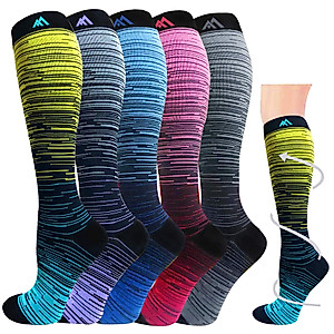 5 Pairs Graduated Compression Socks for Women&Men 20-30mmhg Knee High Socks Compression Stockings Athletic Socks(Multicoloured 1, Small/Medium(US SIZE)