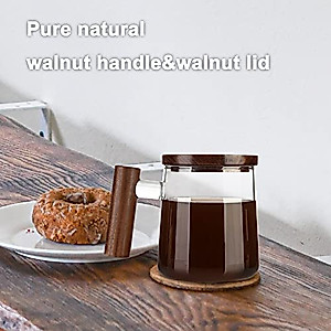 COMI Glass Coffee Mugs, Clear Coffee Mugs with Walnut Lid&Handle，Wide Mouth Extra Large Capacity Cup, Perfect for Latte, Mocha, Cappuccino, Tea and Juice, Microwave Safe(15oz/450ml)
