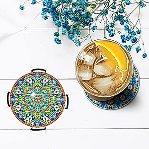 ASIPHITU Diamond Painting Coasters with Holder 6 Pcs Diamond Art Kits DIY Mandala Coasters Diamond Painting Kits Arts and Crafts for Adults, Beginners & Kids