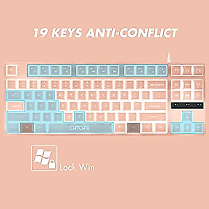 Gaming Keyboard and Mouse Pink Keyboard with White Backlit,CHONCHOW USB Wired 87key Gaming Keyboard Mini and Mouse 3600DPI,19 Keys No-Conflict, Illuminated Keys Compatible with PC/Ps4，Ps5/Xbox/Mac