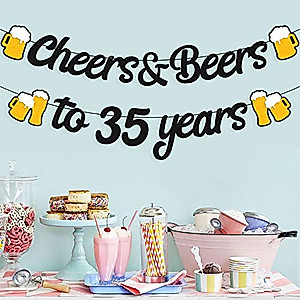 35th Birthday Decorations Cheers to 35 Years Banner for Men Women 35s Birthday Backdrop Wedding Anniversary Party Supplies Black Glitter Decorations Pre Strung