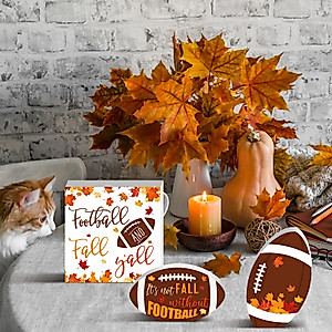 Jetec 3 Pcs Fall Football Decor Thanksgiving Fall Tiered Tray Decor Orange Maple Wooden Table Centerpieces Farmhouse Rustic Decor Decorative Table Decorations for Autumn Harvest Table Shelf(Classic)