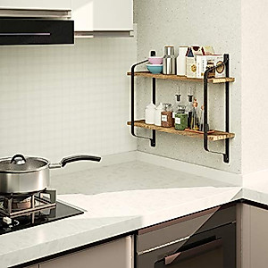 Love-KANKEI Rustic Floating Shelves Wall Mounted Industrial Wall Shelves for Pantry Living Room Bedroom Kitchen Entryway 2 Tier Wood Storage Shelf Heavy Duty Carbonized Black