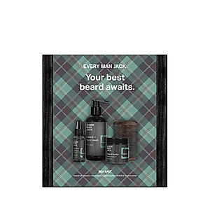 Every Man Jack Mens Sea Salt Beard Kit - Perfect for Every Guy - Includes Four Full-Sized Grooming Essentials - Beard + Face Wash, Beard Oil, Beard Butter + Beard Comb
