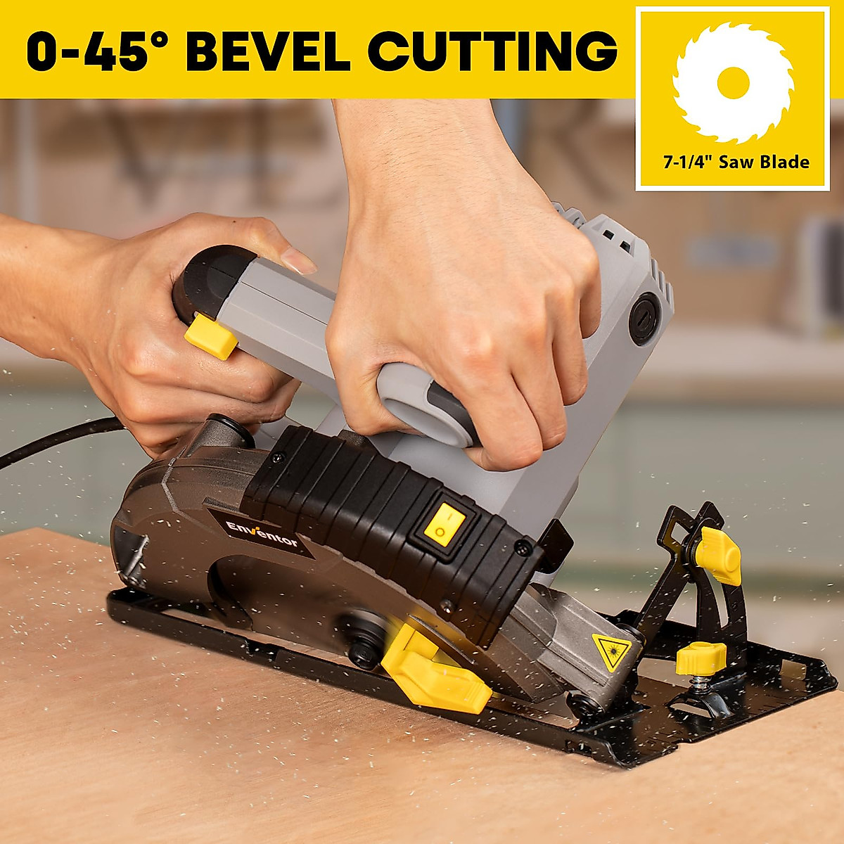 ENVENTOR Circular Saw Corded, 14A Electric Circular Saws 7-1/4-Inch with Laser Guide, 2 Blade Saws (40T/24T), Max Cutting Depth 2-7/16"(90°), 1-13/16"(0°-45°), Single Handed Bevel, 5500RPM