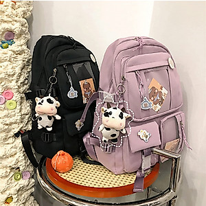 Eagerrich Cute Backpack with Cute Pin Accessories Plush Pendant for School Bag Student Girl Backpack Super-Capacity Waterproof Travel Backpack(Black)
