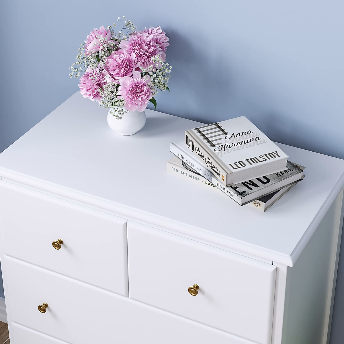 HOUSUIT Dresser with 5 Drawers, Tall Dresser Chest of Drawers, 5 Drawer Dresser with Deep Space, Wood Dresser Storage Cabinet for Living Room, Hallway, Entryway, Office, White