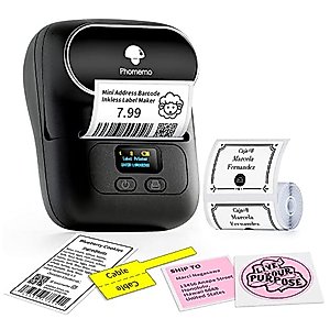 Phomemo Label Printer-M110 Barcode Label Printer, Portable Thermal Printer for Price Tag, Address, Mailing, Cloths, Jewelry, Office,Bluetooth for Phone, USB for PC, with 1 Roll Label