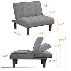 Small Futon Sofa Couch,Upholstered Convertible Modern Futon Chair, Armless Comfy Mini Sofa Couches for Small Spaces Living Room Apartment ,Office Studio Dorm ,Kids Room,Gray Dog Cat Couch Bed 305DR1