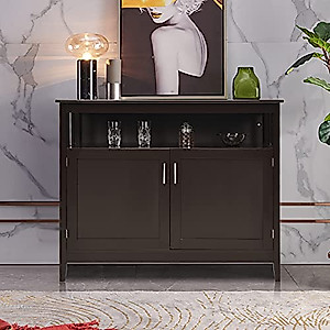 Costzon Buffet Cabinet with Storage, 45"L x 20"D x 36"H Large Wooden Kitchen Sideboard with 2-Level Shelf, Open Doors, Coffee Station Side Boards for Living Room, Home Coffee Bar, Bathroom (Espresso)