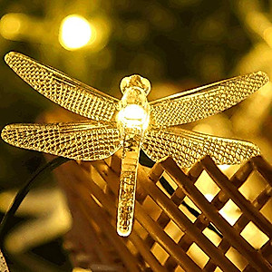 ASFSKY Solar Dragonfly Lights Outdoor 50 LED Dragonfly Lights Waterproof Decorative Lights String Dragonfly Yard Lights Solar Decorative Garden Warm White