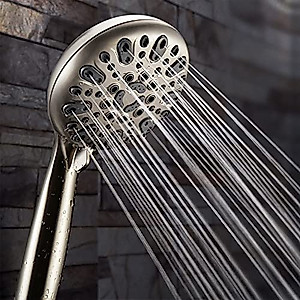 Couradric Handheld Shower Head, 6 Spray Setting High Pressure Shower Head with Brass Swivel Ball Bracket and Extra Long Stainless Steel Hose, Brushed Nickel, 5"