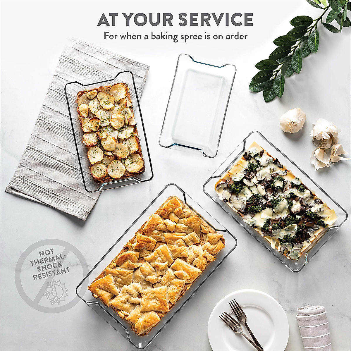 4-Piece Rectangular Glass Casserole Dish Set - Modern Design, Grip Handles, Nesting Storage