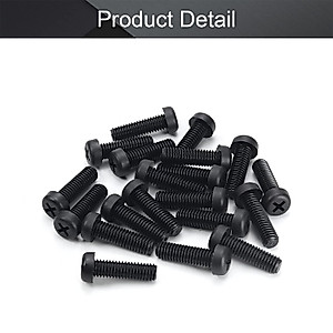 MroMax 50Pcs Plastic Phillips Cross Pan Head Machine Screws, M6 x 20mm Black Nylon Phillips Cross Pan Head Machine Screws Bolts for Electronic Equipment