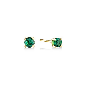 GELIN 14k Solid Gold Emerald Stud Earrings for Women