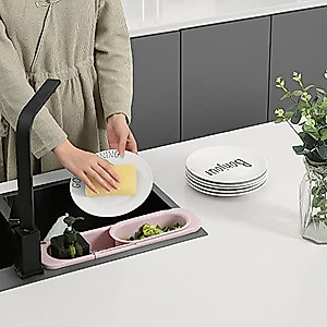 SHANGYI Kitchen Sink Organizer Storage Rack with Expandable Telescopic Holder and Sponge Caddy (grey-green)