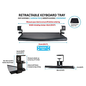 ErgoActive Keyboard Tray Under Desk with Included Mouse Pad and Easy Clamp On Installation, Fits Small Keyboard and Mouse - Small (20" x 11.8”)