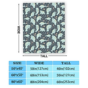 Plush Fluffy Throw Blanket Cute Manatee Sea Animals Starfish Bed Blanket for Boys Girls Teens Smooth Soft Flannel Blanket for Sofa Chair Office Travel Camping Outdoor Home Decor 50"x60"
