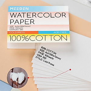 MEEDEN 4" x 3" Blank Watercolor Paper Cards, 5 Pcs Cold Press Mini Watercolor Paper Bulk, 100% Cotton Watercolor Paper Postcards for Adults & Students (140lb/300gsm), 5×10 Sheets