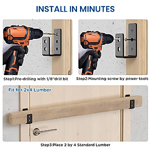 2 x 4 Door Barricade Brackets, SOCBAZZAR Heavy Duty Door Barricade Security Bar Holder U Bracket Fits 2 x 4 Lumber for Door Brace, Door Jammer, Tool Hanger - Carbon Steel, Black (2 Pack)