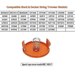 Cilivo RC-100-P Replacement Spool Cover for Black & Decker AF-100 GH900 GD600 GH610 String Trimmer，6-Pack(3 Cap+3 Spring)