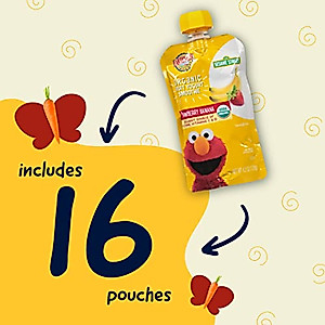 Earth's Best Organic Kids Snacks, Sesame Street Toddler Snacks, Organic Fruit Yogurt Smoothie for Toddlers 2 Years and Older, Strawberry Banana, 4.2 oz Resealable Pouch (Pack of 16)