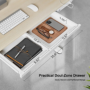 JYLH JOYSEEKER Electric Standing Desk with Drawers, Whole Piece 48 Inches Adjustable Height Desk, Modern Sit Stand Up Desk,Ergonomic Rising Desk for Home Office Workstation, Light Wood