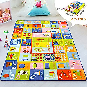 AROGAN Kids Carpet Playmat Rug with Numbers, Shapes, Animals Pattern, Children Learn and Educational Rugs, Non Slip Play Rug for Nursery Bedroom Play Room, 4x6 Feet