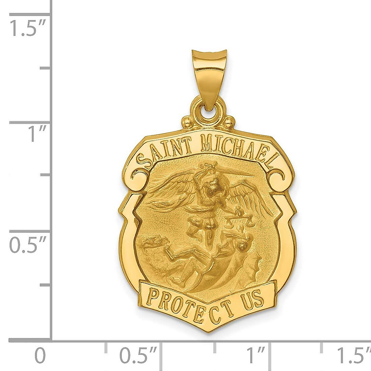 Jewelry Stores Network Hollow Saint Michael Protect Us Police Officer Badge Pendant in Real 14k Yellow Gold 25x21mm
