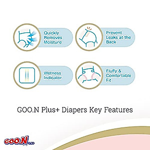 GOO.N Plus+ Diapers S Size (up to 18 lb) Unisex 1-Pack 50 Count Tape Straps Sensitive Skin, Made in Japan