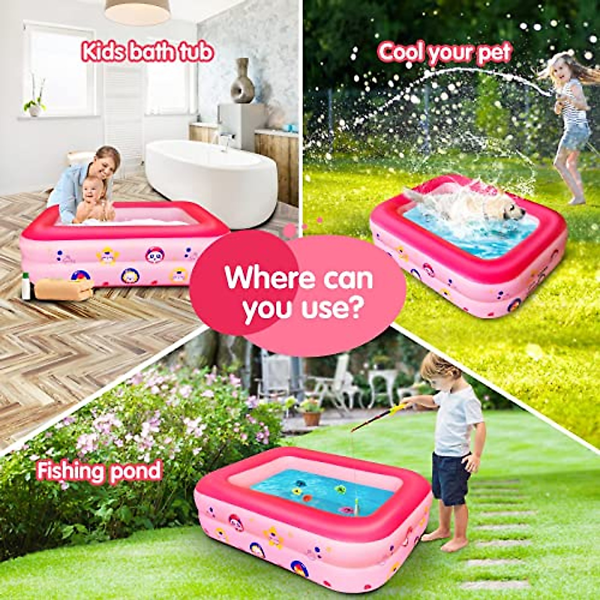 Kiddie Pool Toys for 1 2 3 Year Old Girl Gifts, Inflatable Swimming Pools for Kids Toys Age 1-3 Years, Summer Water Kiddy Baby Pools Ball Pit for Toddlers 1-4 as Bathtub for Backyard Outdoor Indoor