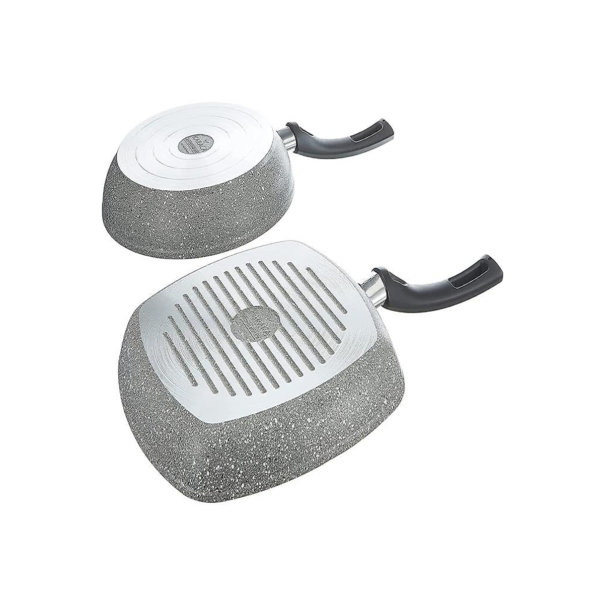 KARACA Gris Biogranite Grill Pan and Pan Set, 2 Pieces, 1 X Frying Pan 26 cm, 1 X Grill Pan 28 cm, Frying Pans, Crepe Pan Granite, Healthy Non-Stick Coating, 7X More Resisstant Against Scratches