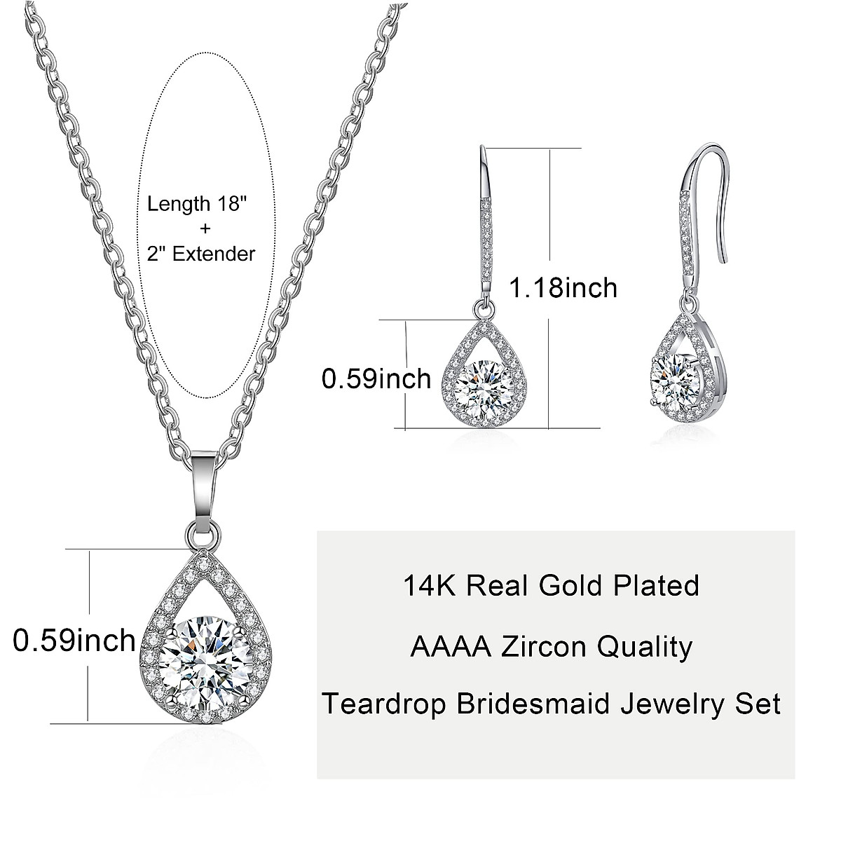 DHQH Bridesmaid Proposal Gifts Set of 6 Round Halo Jewelry Set for Bridal Bridesmaid Teardrop Necklace Earring Set for Wedding Jewelry Set for Women