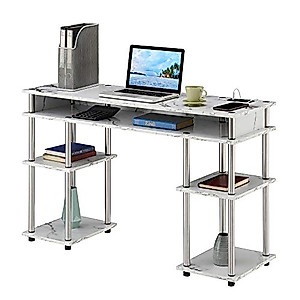 Convenience Concepts Designs2Go No Tools Student Desk with Charging Station and Shelves, White Marble