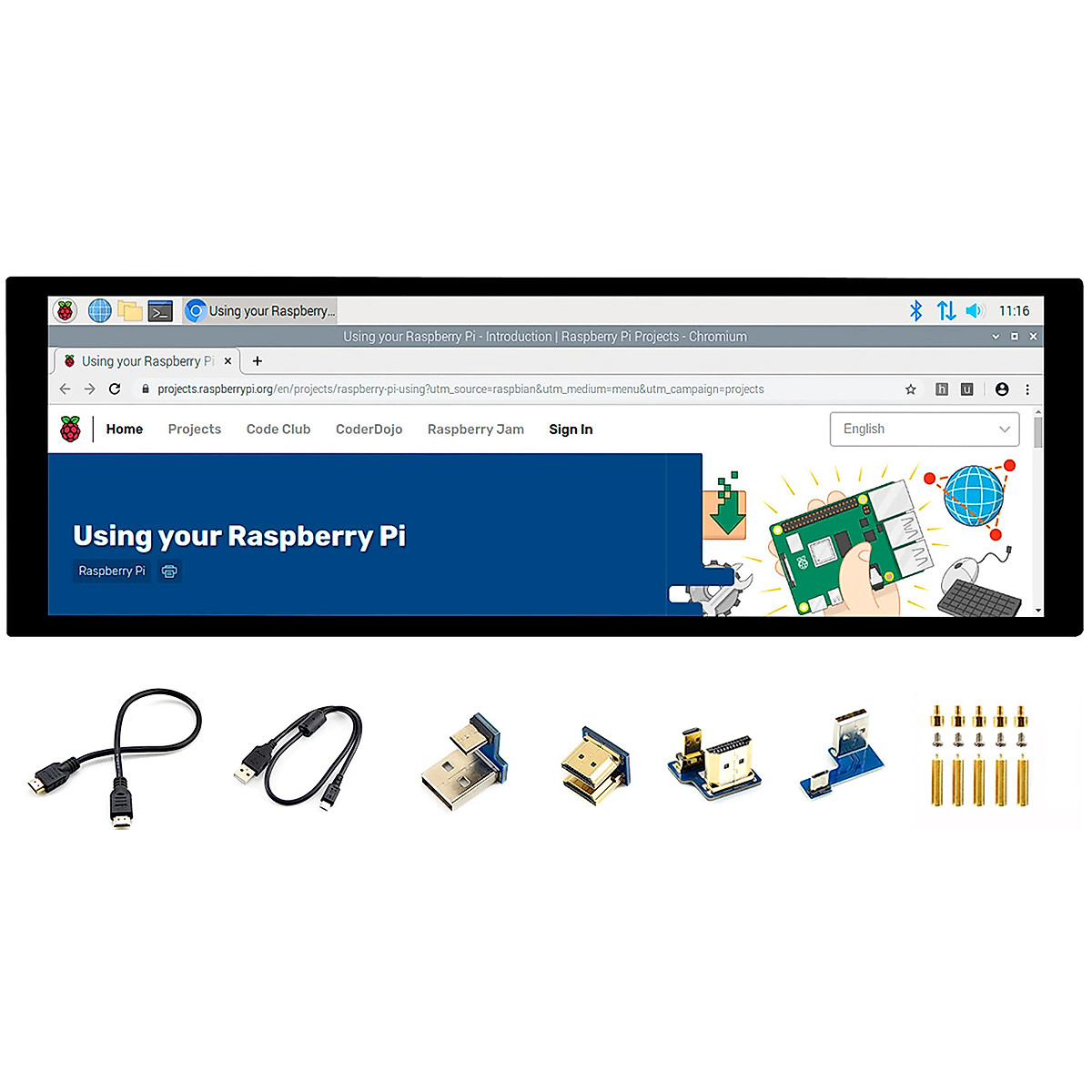 waveshare 7.9inch HDMI LCD 7.9" 400x1280 Capacitive Touch Screen LCD IPS Display Monitor, Toughened Glass Cover Support Raspberry Pi/Jetson Nano/PC/Windows 10/Raspbian/Ubuntu/Kali/WIN10 IoT/Retropie
