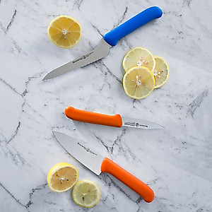 Messermeister Petite Messer 3” Spear Point Parer with Matching Sheath, Orange - German 1.4116 Stainless Steel & Ergonomic Handle - Lightweight, Rust Resistant & Easy to Maintain