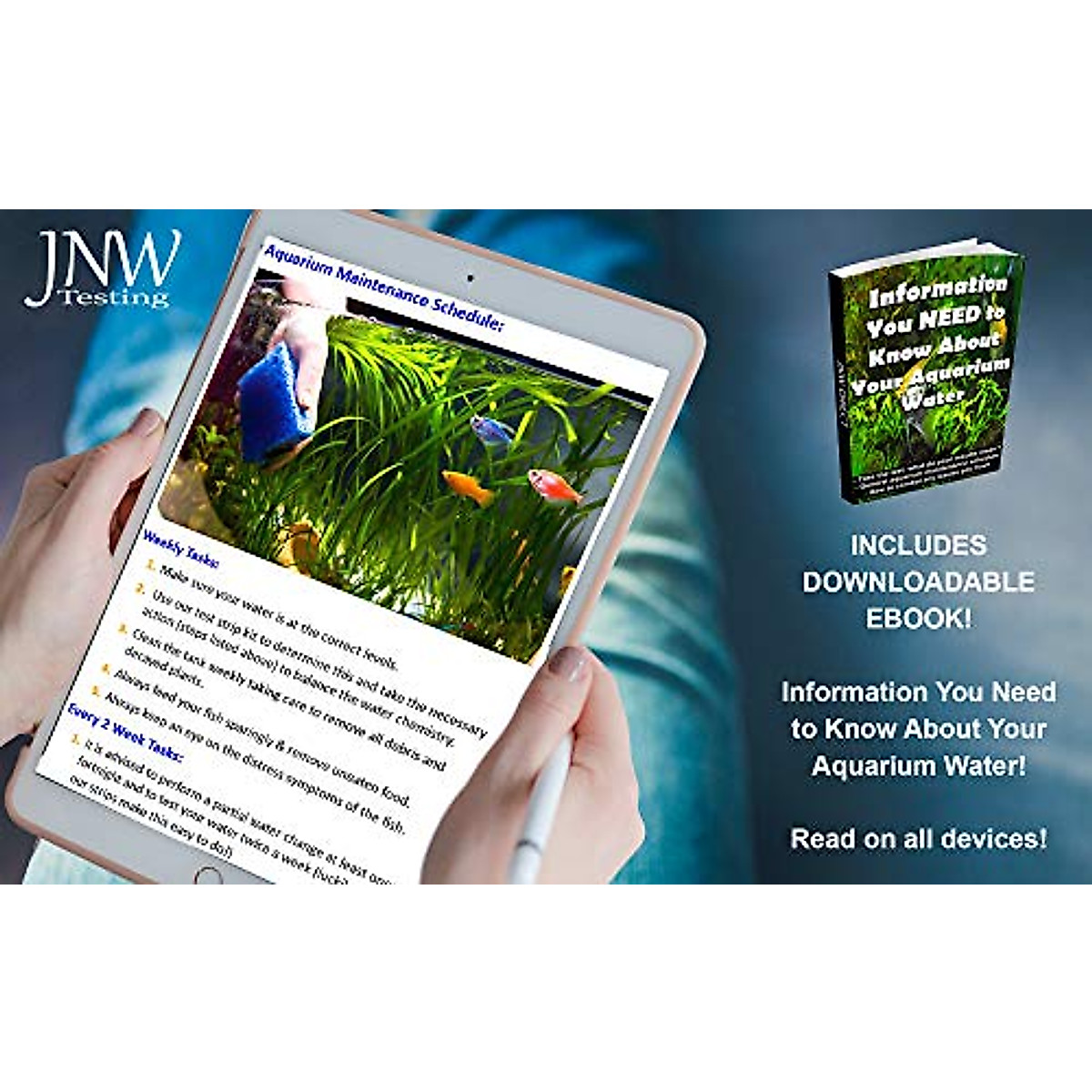 Aquarium Test Strips - 9-in-1 Aquarium Test Kit with eBook - Aquarium Water Test Kit with Quick and Accurate Fish Tank Test Strips - 100 Test Strips by JNW Direct